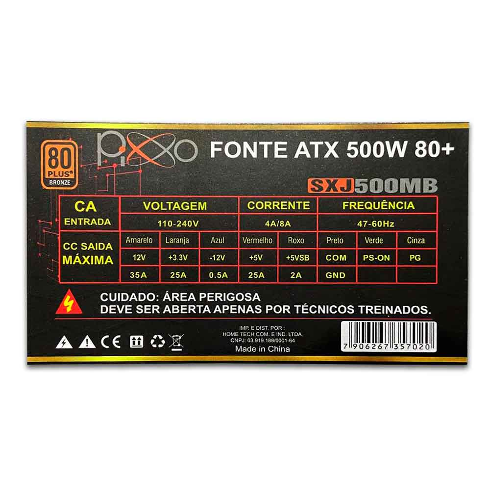 Onte De Alimentacao Pixxo Atx 500w 80plus Bronze C/ Cabo - HD Store