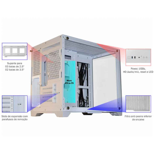 GABINETE GAMER K-MEX CG-W12A SPACEX WHITE MICRO ATX OPEN FRAHD Store