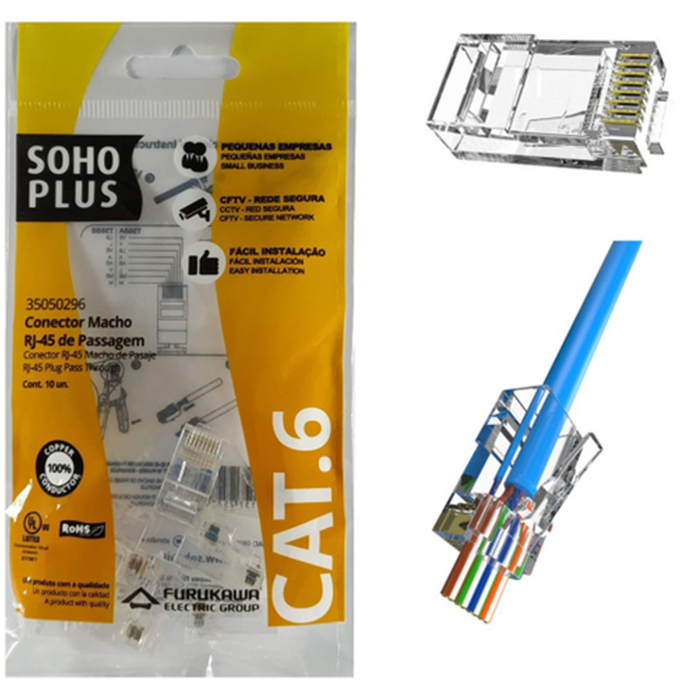 Conector Macho Rj45 Cat.6 Furukawa Sohoplus, Pacote Com 10 PHD Store